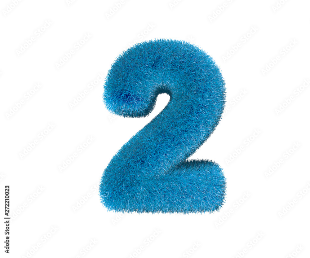 number 2 of blue comical hirs alphabet isolated on white background ...