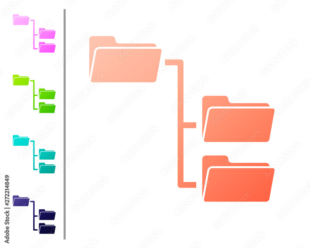 Coral Folder tree icon isolated on white background. Computer network ...