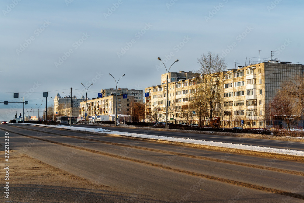 Before us is part of the street of the Stakhanov city of Perm. Wide ...