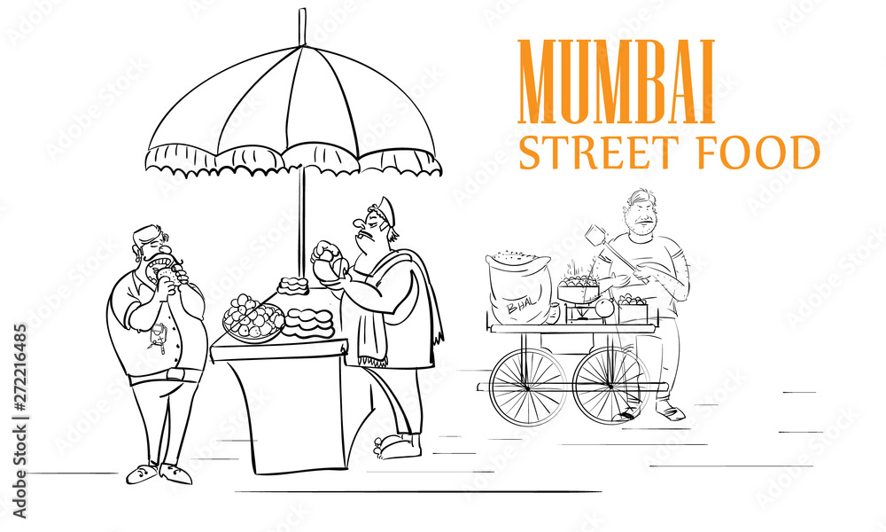 mumbai people street food vector line drawing Stock Vector | Adobe Stock