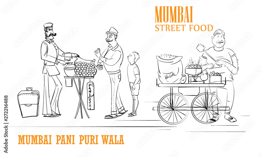 mumbai people street food line drawing Stock Vector | Adobe Stock