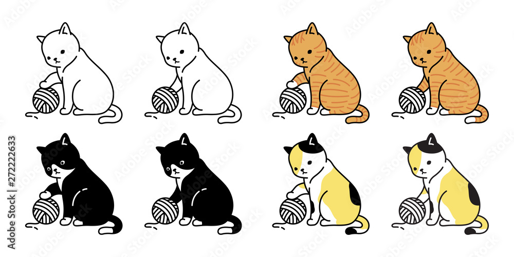 cat vector kitten calico icon logo yarn ball symbol cartoon character ...