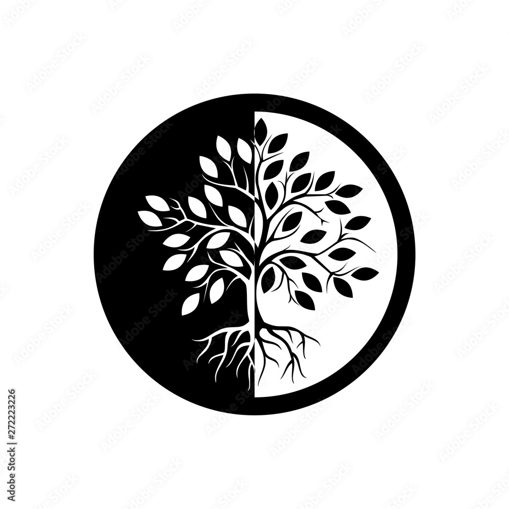 Tree of life icon, sign, logo, button, illustration with tree and roots ...