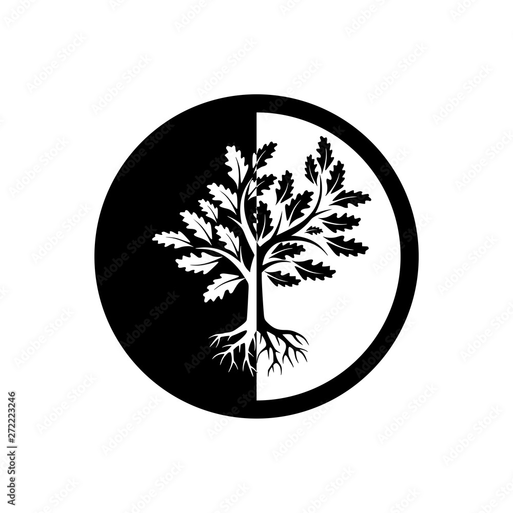 Tree of life icon, sign, logo, button, illustration with tree and roots ...