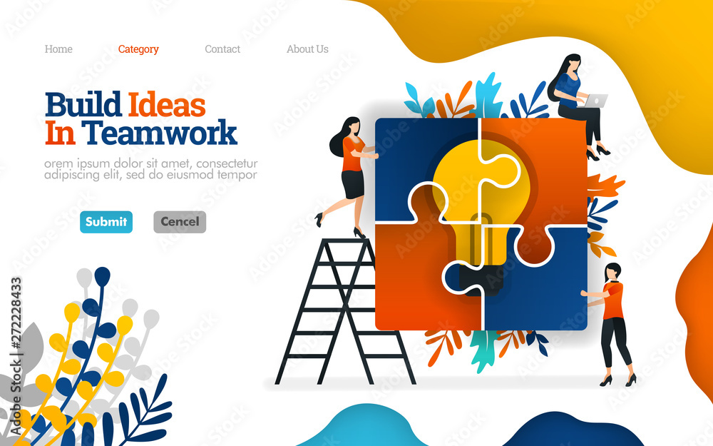 Build Ideas in Team Work, assembling puzzles for inspiration, teamwork ...