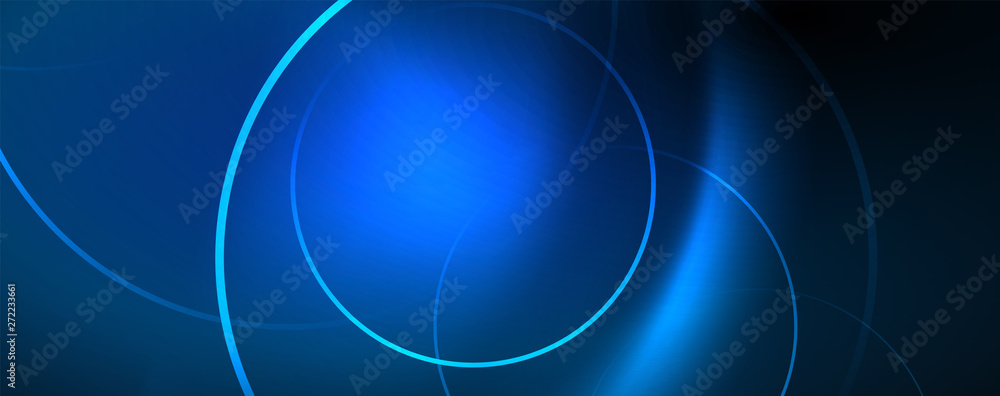 Trendy neon blue abstract design with waves and circles. Neon light ...