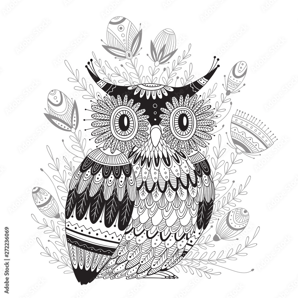 Beautiful detailed coloring page with bird Stock Vector | Adobe Stock