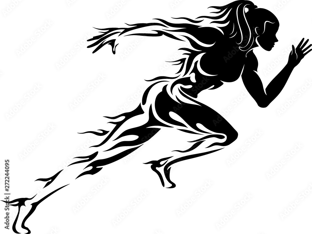 Flaming Female Runner Silhouette Stock Vector | Adobe Stock