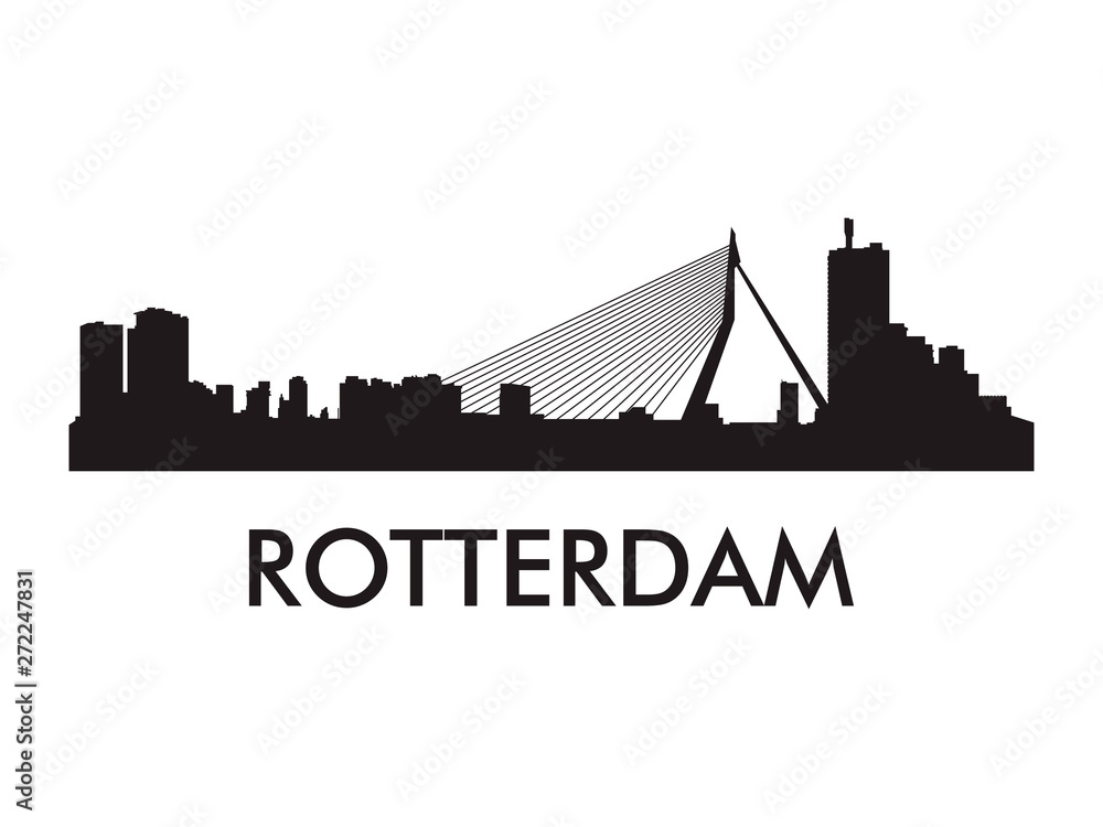 Rotterdam skyline silhouette vector of famous places Stock Illustration ...