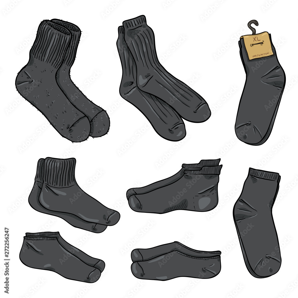 Vector Cartoon Set of Different Style Black Socks. Stock Vector | Adobe ...