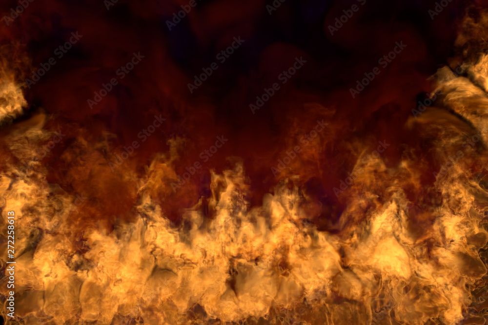 Flames from both picture corners and bottom - fire 3D illustration of ...