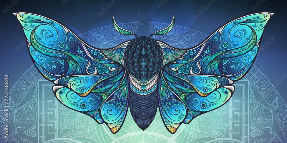 Abstract mystical Moth in psychedelic design. Vector illustration ...