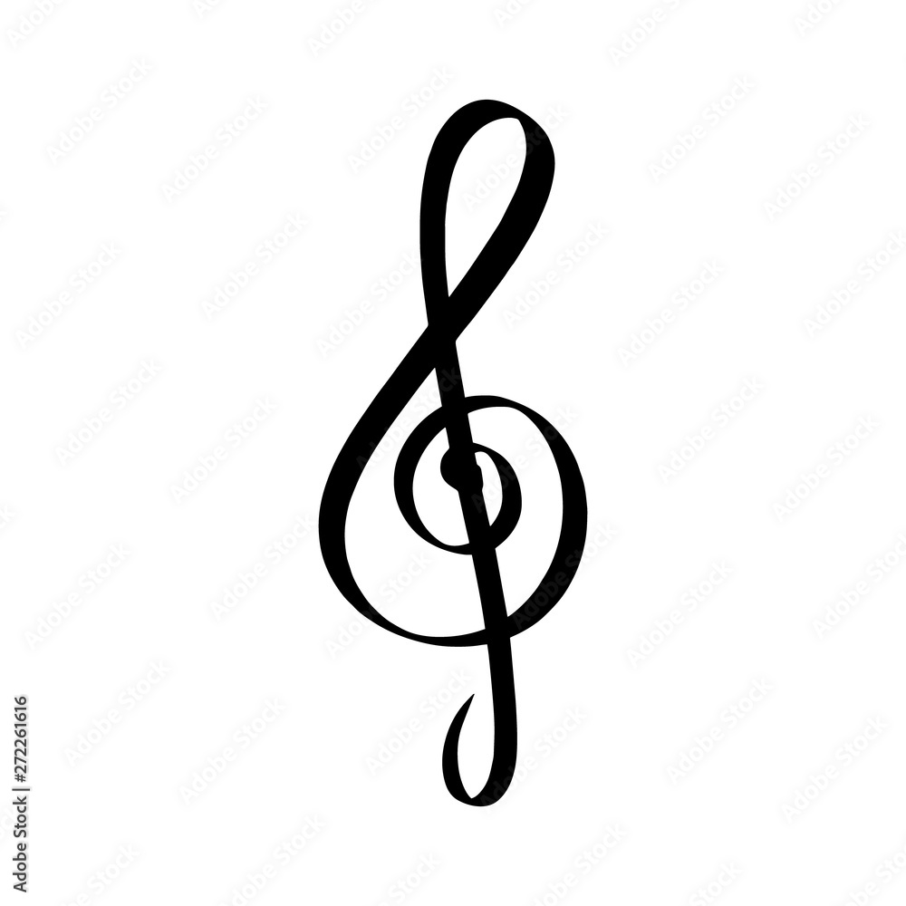 Black Treble Clef Musical Note Logo. Hand drawn musician silhouette ...