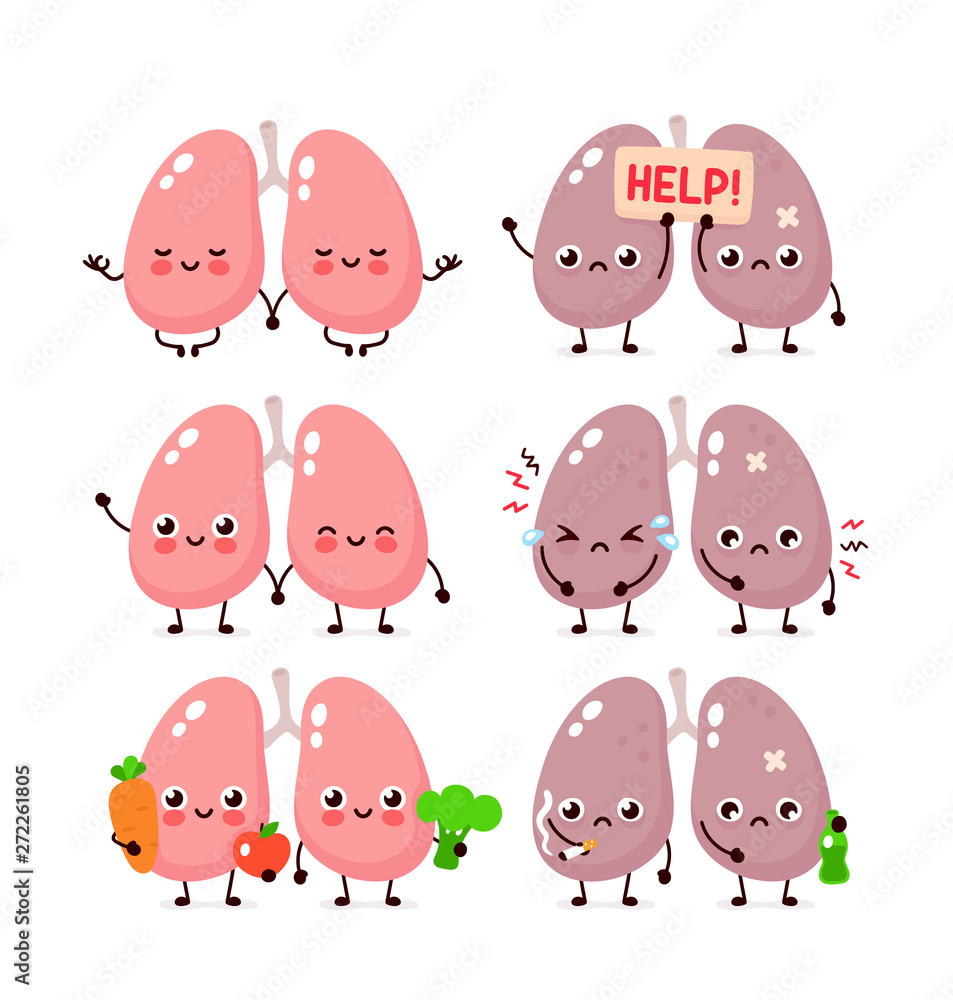 Cute lungs set. Healthy and unhealthy human organ Stock Vector | Adobe ...