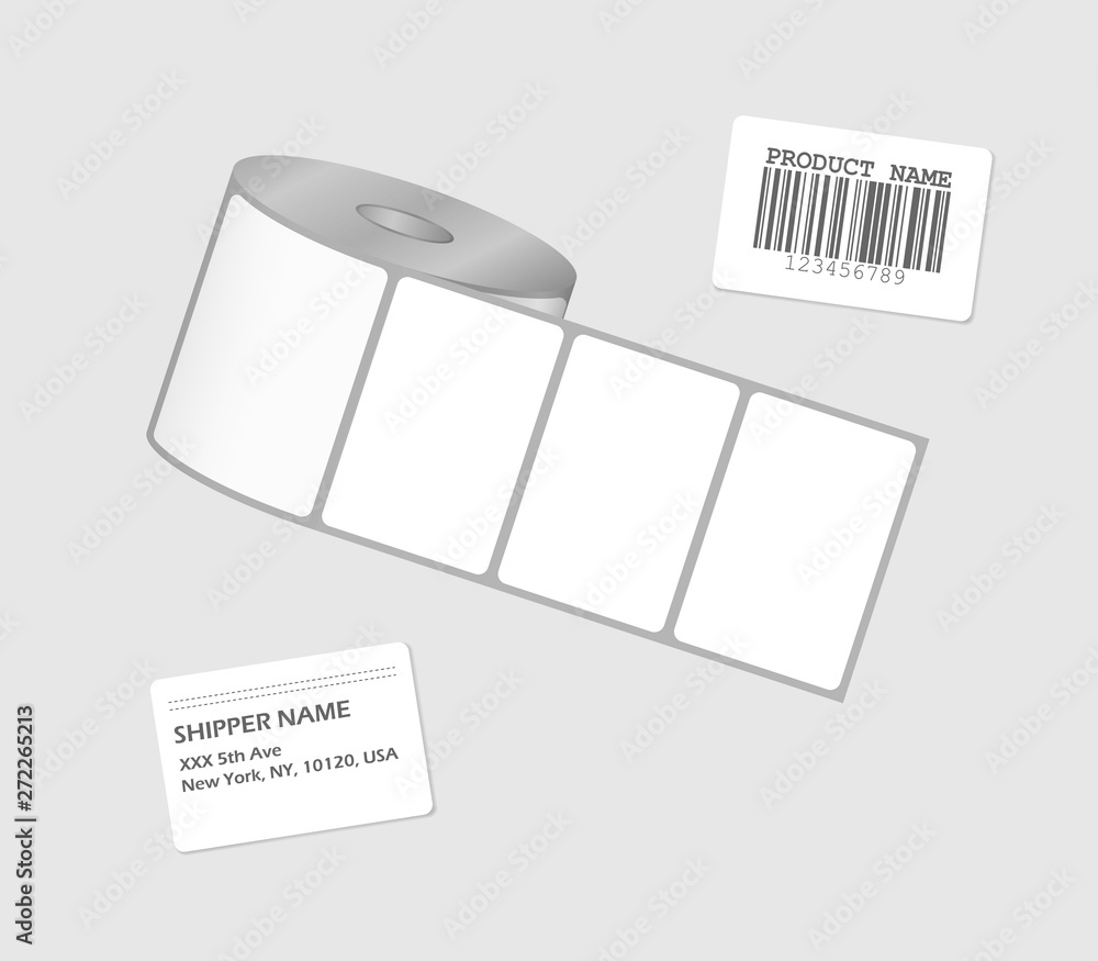 Label sticker roll. Blank adhesive labels on bobbin. Paper stickers for ...
