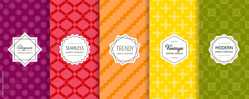 Vector geometric seamless patterns collection. Set of bright colorful ...