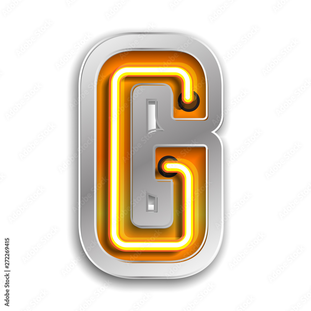 Bright Neon Font with fluorescent. G letter. Night Show Alphabet.Neon ...