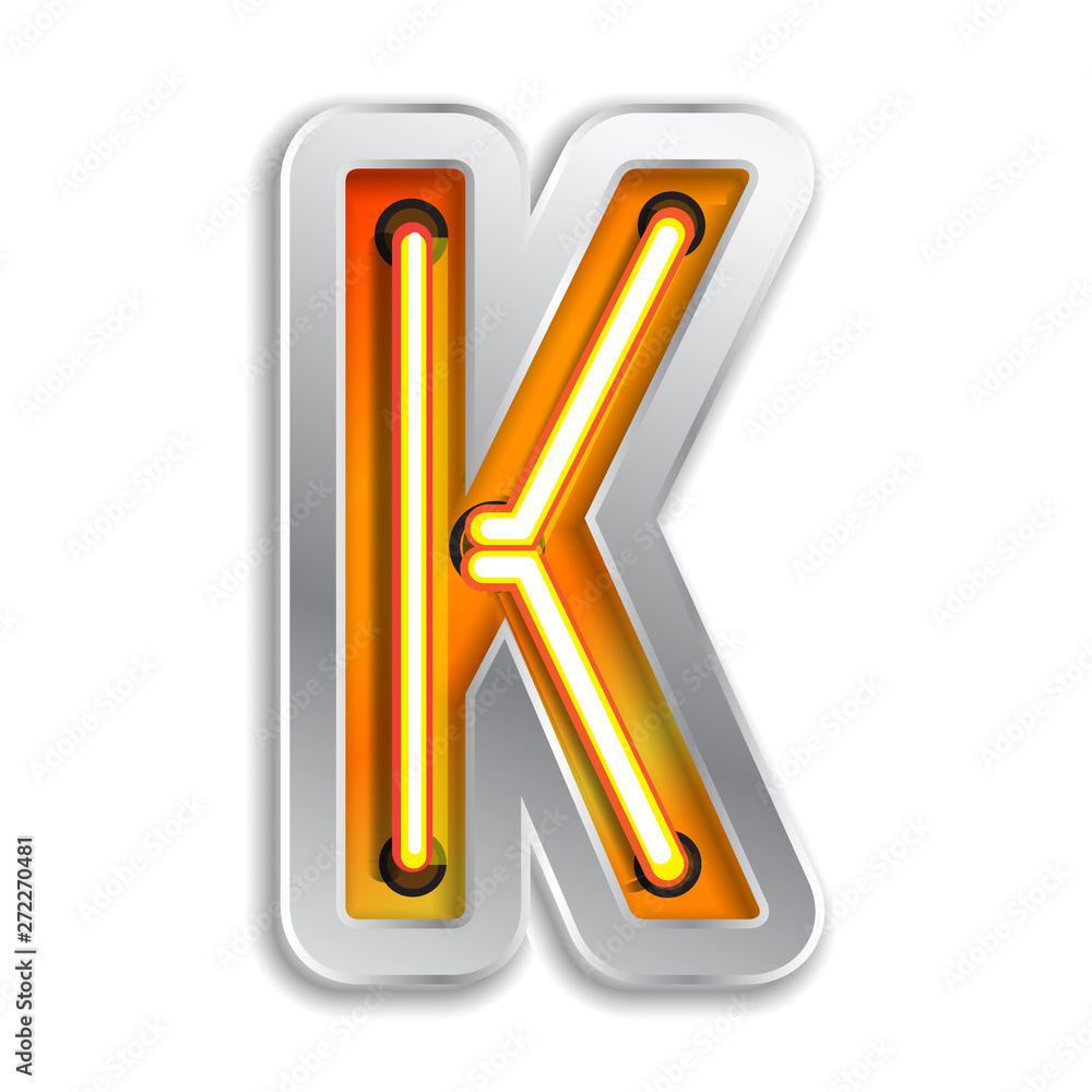Bright Neon Font with fluorescent. K letter. Night Show Alphabet.Neon ...