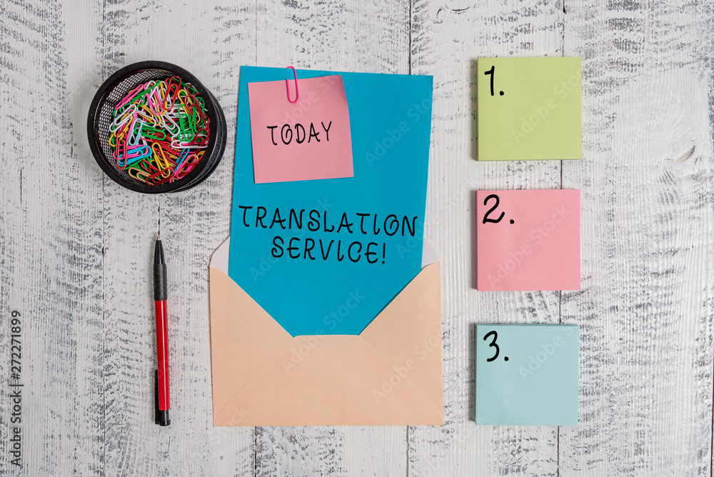 Writing note showing Translation Service. Business concept for the ...