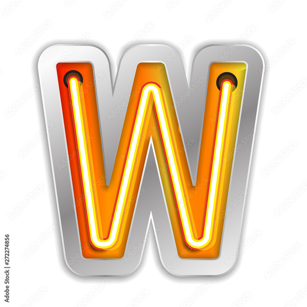 Bright Neon Font with fluorescent. W letter. Night Show Alphabet.Neon ...