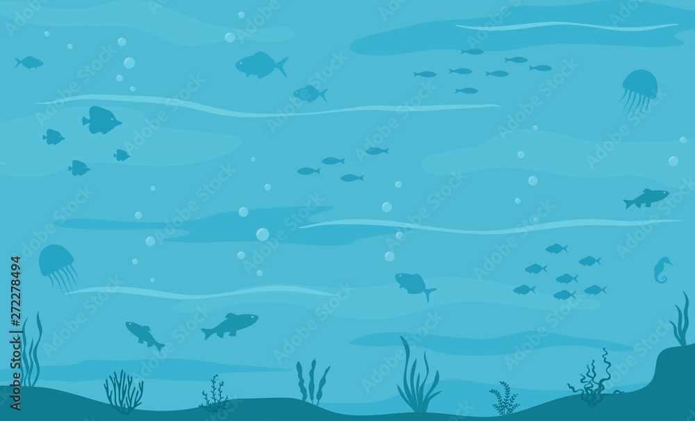 Sea underwater background. Marine sea bottom with underwater plants ...