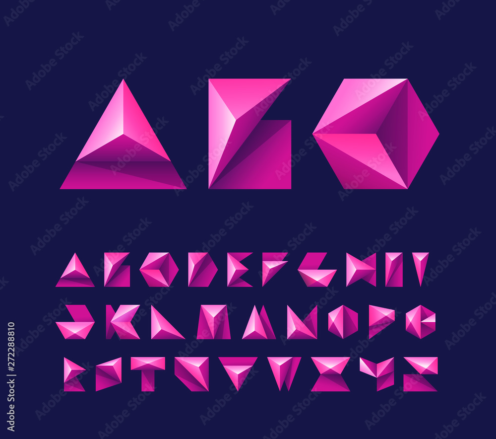 Bright red geometry shapes pictograms' alphabet, capital vector letters ...