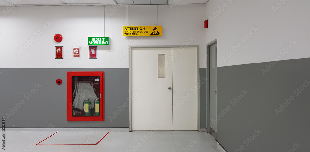 Fire Exit Way Door And Sign Lightbox Hose In Electronic Industry Green ...