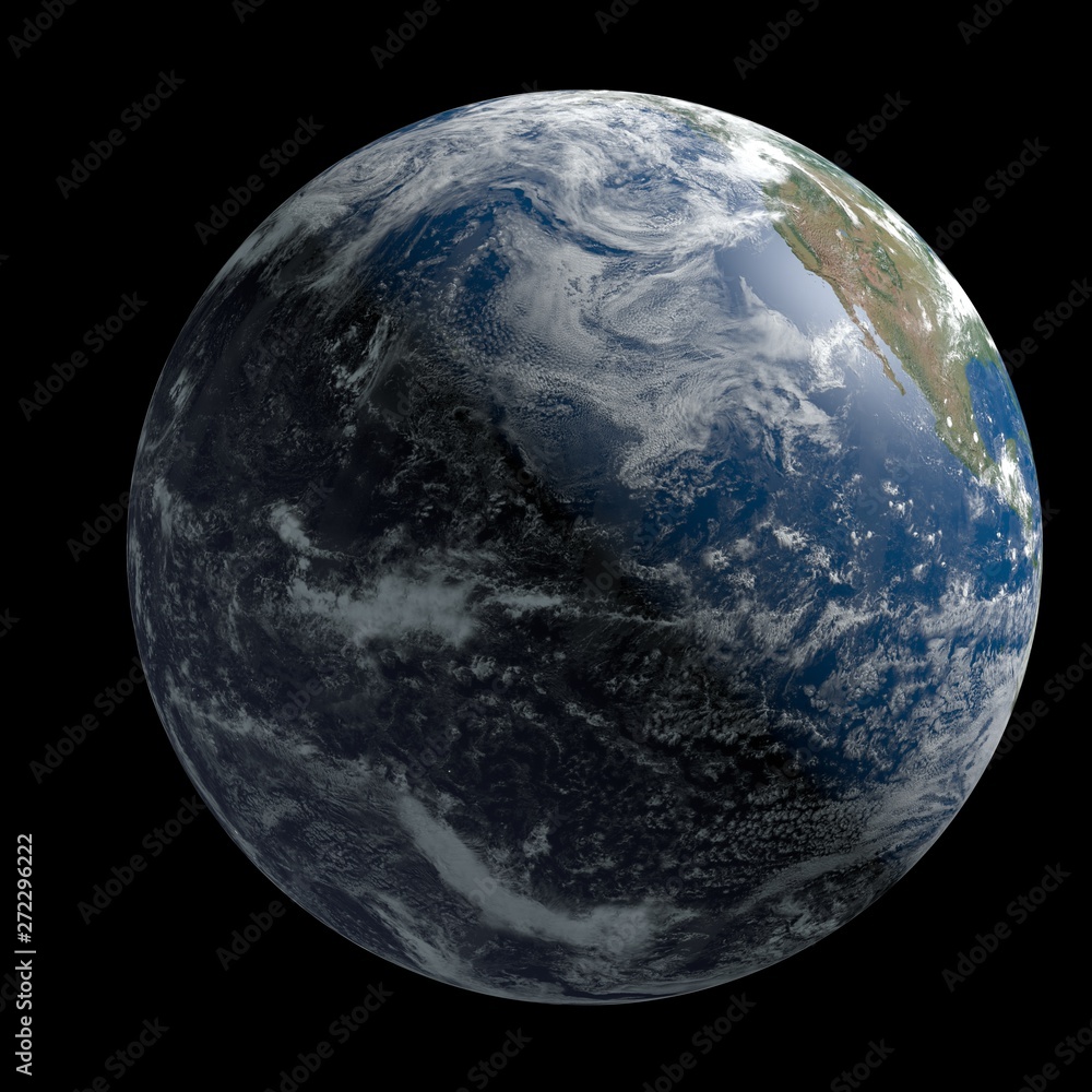 Planet Earth From Space Focus On Pacific OceanDay And Night 3D Rendered ...