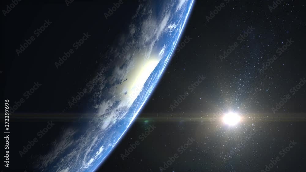 Earth from space. The camera is approaching Earth. Stars twinkle. 4K ...
