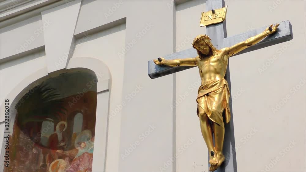 Golden Jesus Christ on The Cross – Small Church, Crucifix Stock Video ...