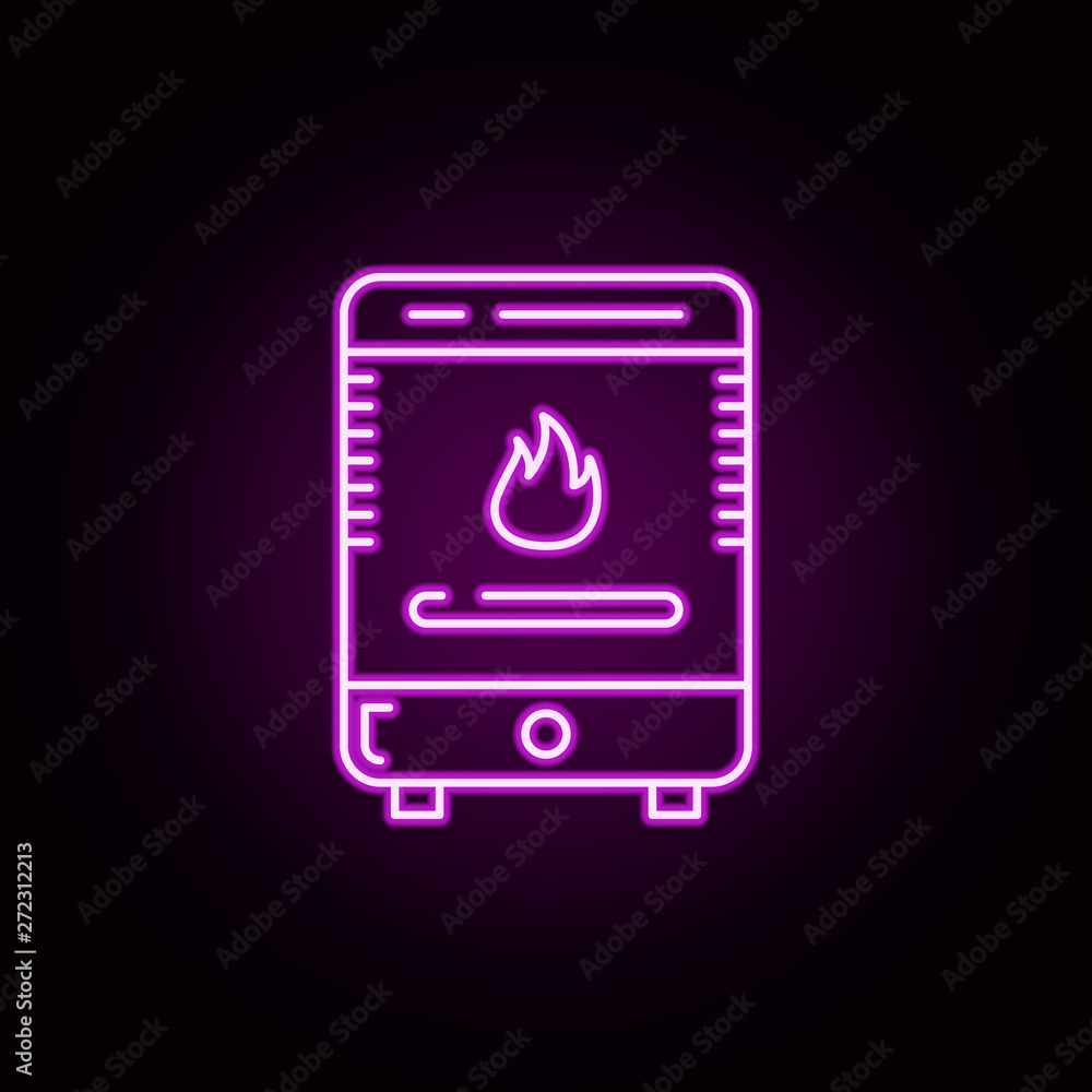 furnace, heater stove neon icon. Elements of water, boiler, thermos ...