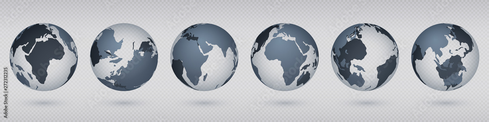 Transparent Earth globe. Realistic circle world map with USA Europa ...