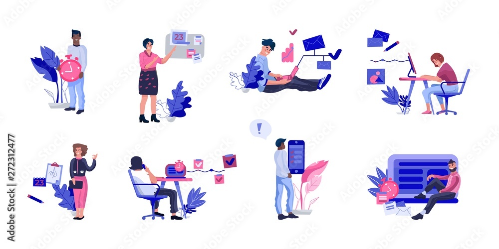 People successfully organizing work. Collection of happy efficient ...