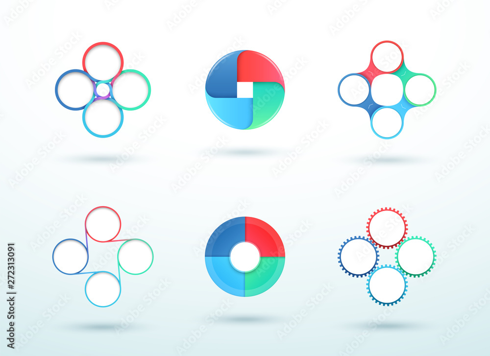 4 Point Connected Circle Cycle Diagram Vector Set Stock Vector | Adobe ...
