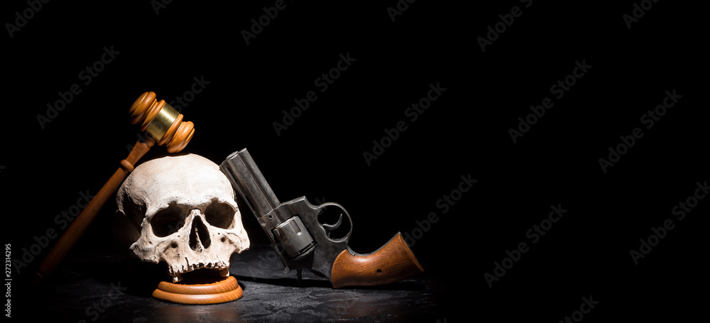 Legal law, justice and murderment crime concept. Wooden judge gavel ...