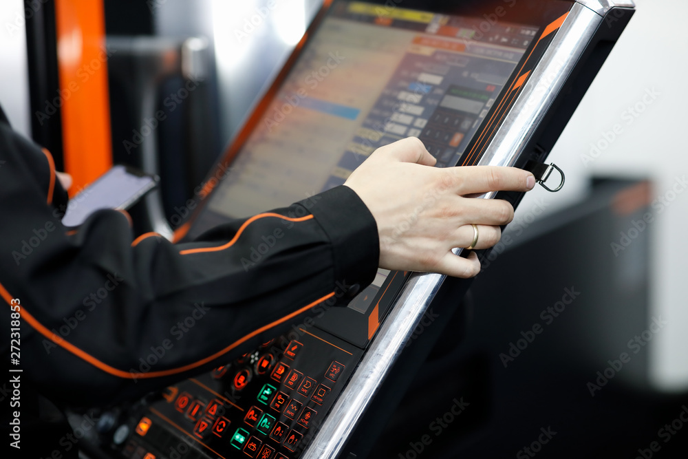 operator working with touch screen control panel Stock Photo | Adobe Stock