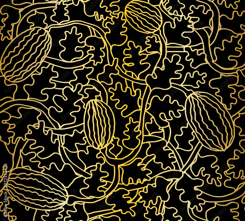 Watermelon linear seamless pattern in golden gradient. Messy watermelon ...