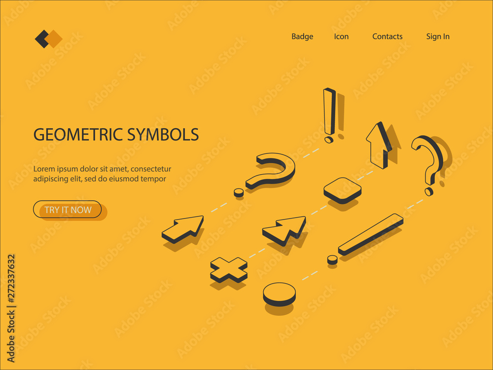 Isometric illustration of geometric shape symbols on a yellow ...