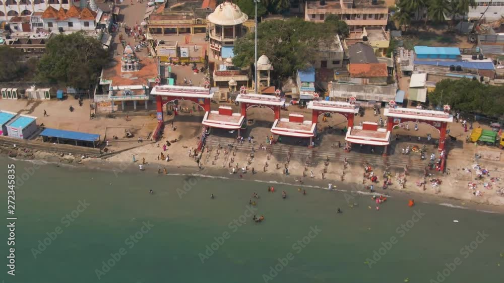 Rameswaram ancient Shiva temple, India 4k aerial skyline and ocean ...