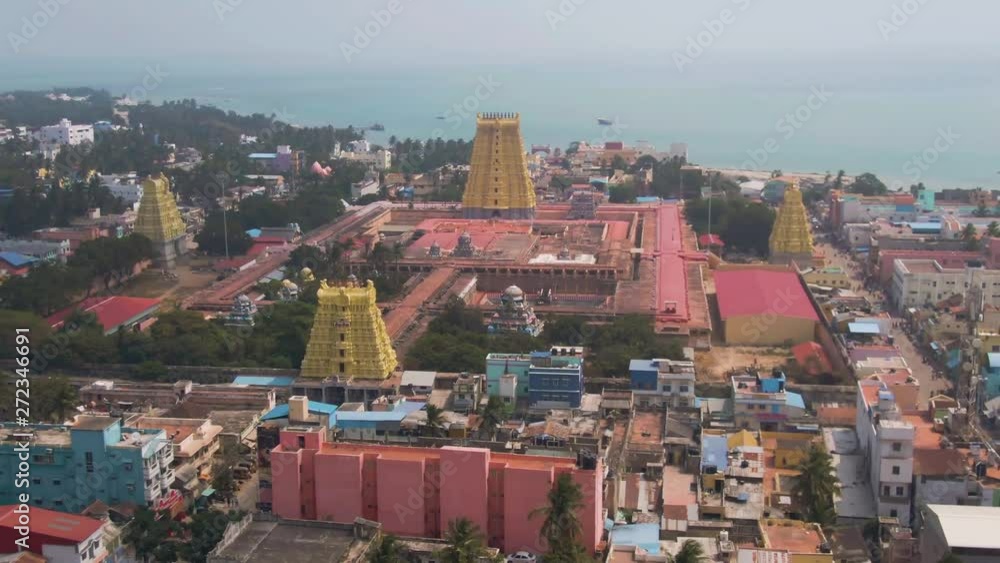 Rameswaram ancient Shiva temple, India 4k aerial skyline and ocean ...