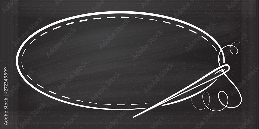 Vector vintage horizontal oval frame with sewing needle on a chalkboard ...