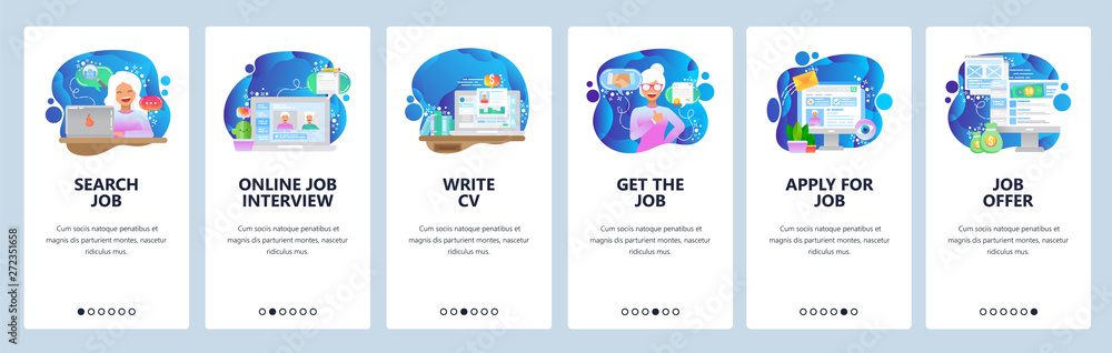 Mobile app onboarding screens. Job search, HR, online job interview, CV ...