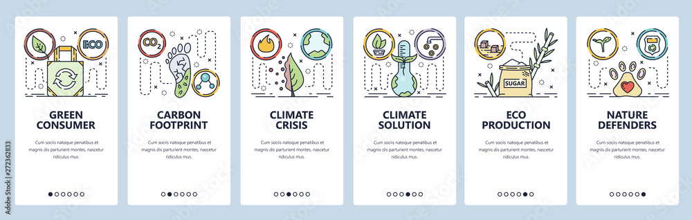Mobile app onboarding screens. Global warming and climate change ...