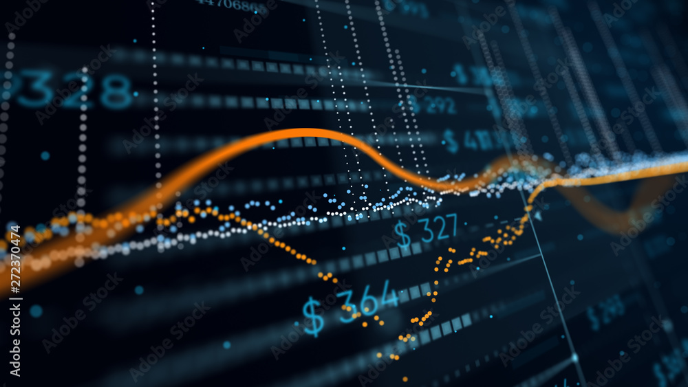 3D illustration of financial business chart with diagrams and stock ...