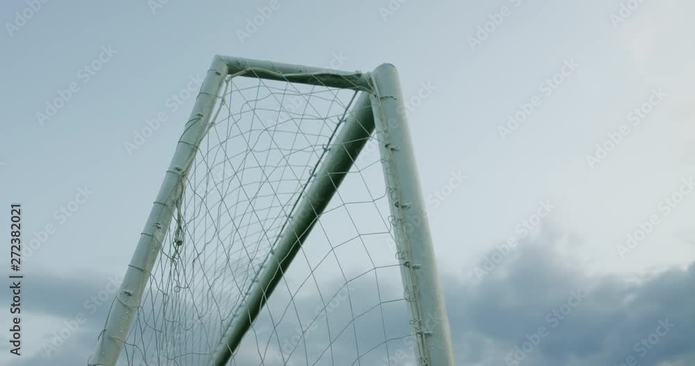 Soccer ball scores a hits the post. 4K UHD 60 FPS SLOW MOTION Stock ...