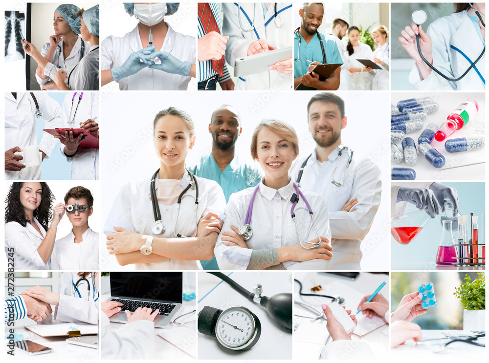 Healthcare people group. Professional male and female doctors posing at ...