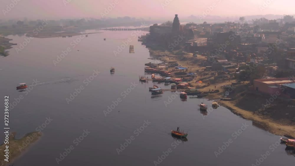 Vrindavan, city of 5000 temples. India, 4k aerial Stock Video | Adobe Stock