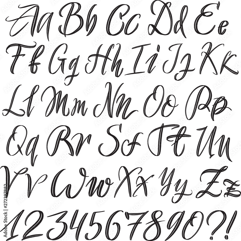 Hand drawn typeface. Painted vector characters: lowercase and uppercase ...