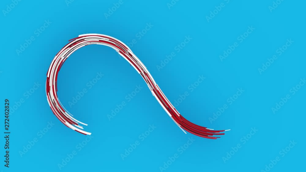 3d rendering of floating red and wite line shapes against blue ...