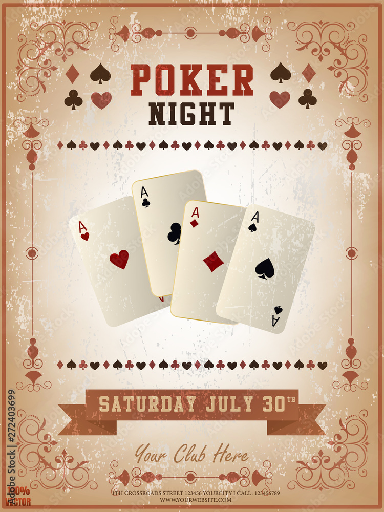 Poker Night party template or flyer design decorated with floral ...